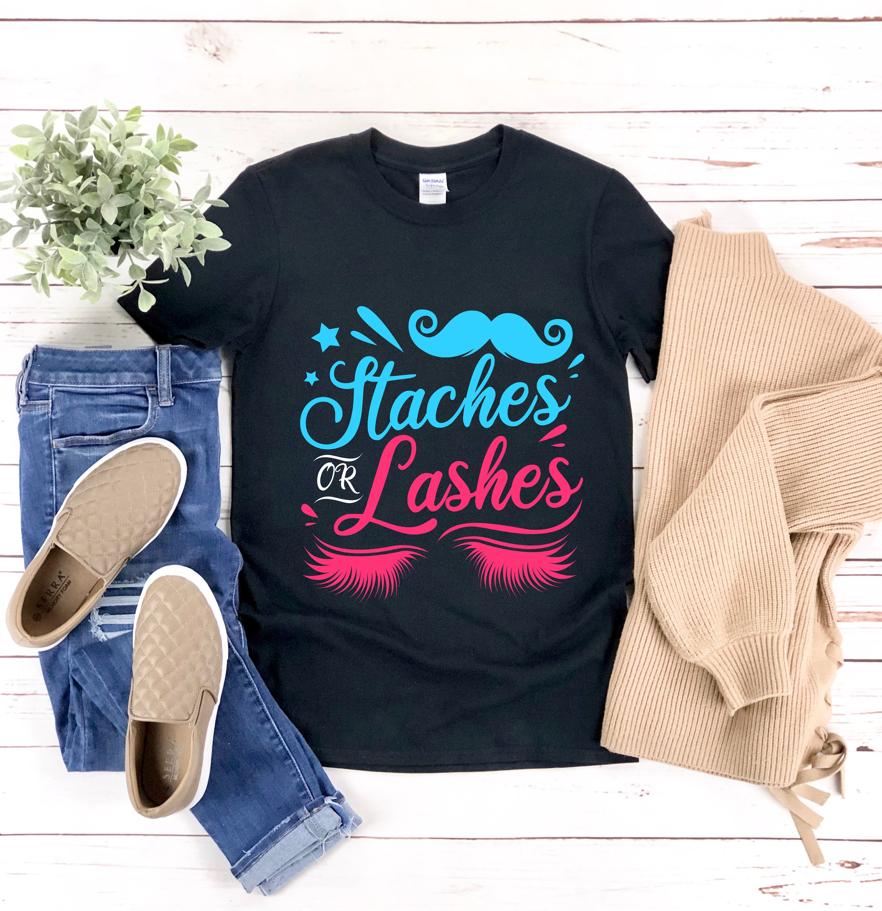 Staches or Lashes Gender Reveal Shirt, Gender Reveal Stashes or Lashes ...
