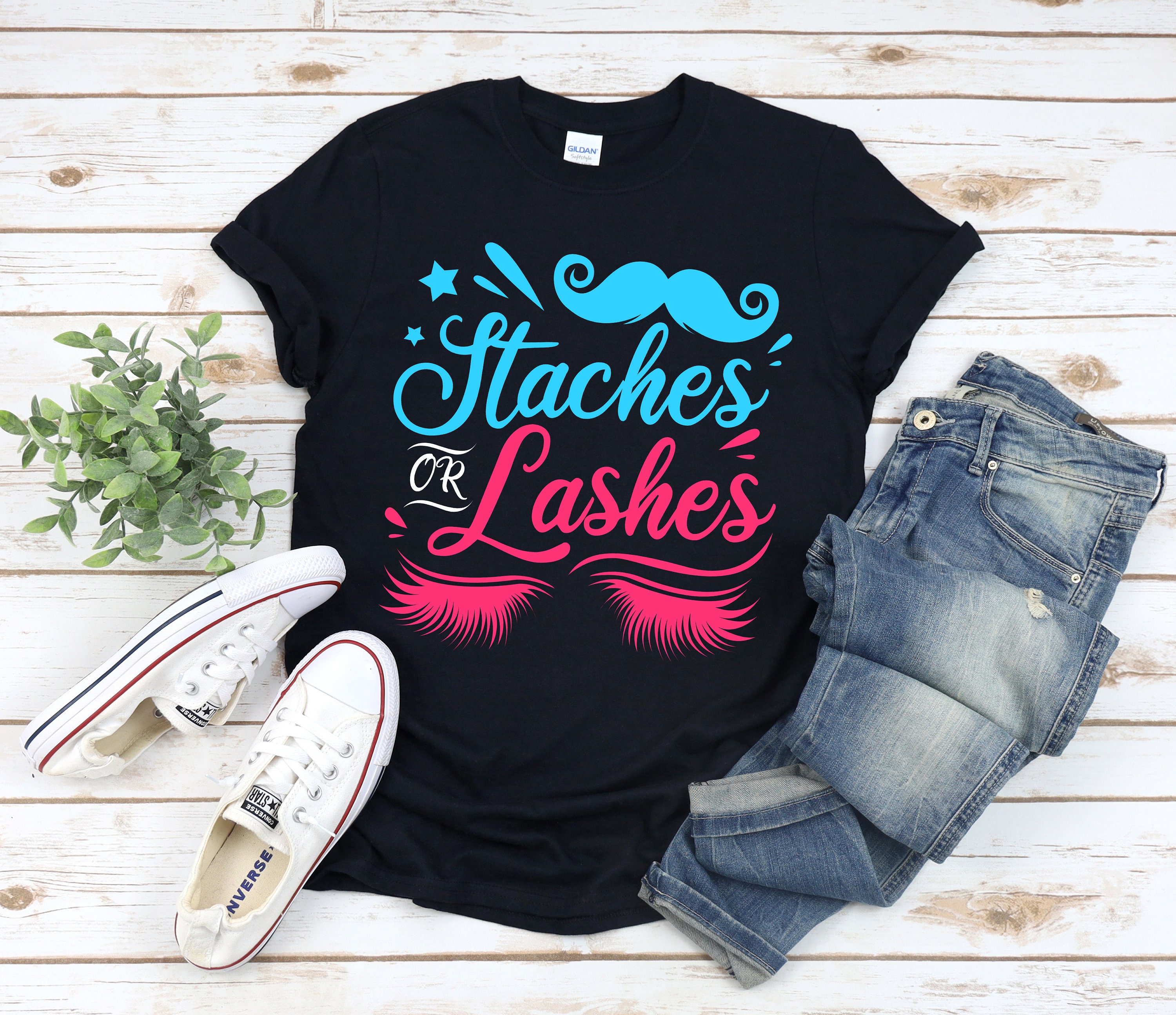 Staches or Lashes Gender Reveal Shirt, Gender Reveal Stashes or Lashes ...