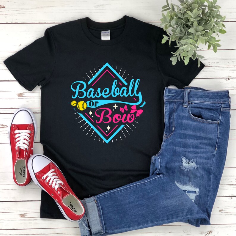 Baseball or Bows Gender Reveal Shirt Gender Reveal Theme - Etsy