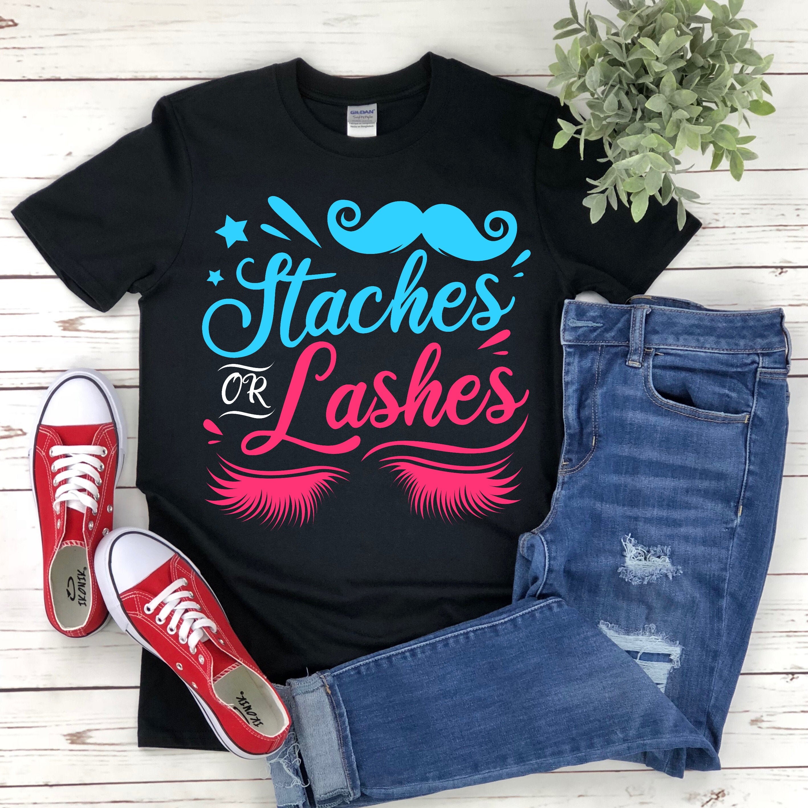 Staches or Lashes Gender Reveal Shirt, Gender Reveal Stashes or Lashes ...