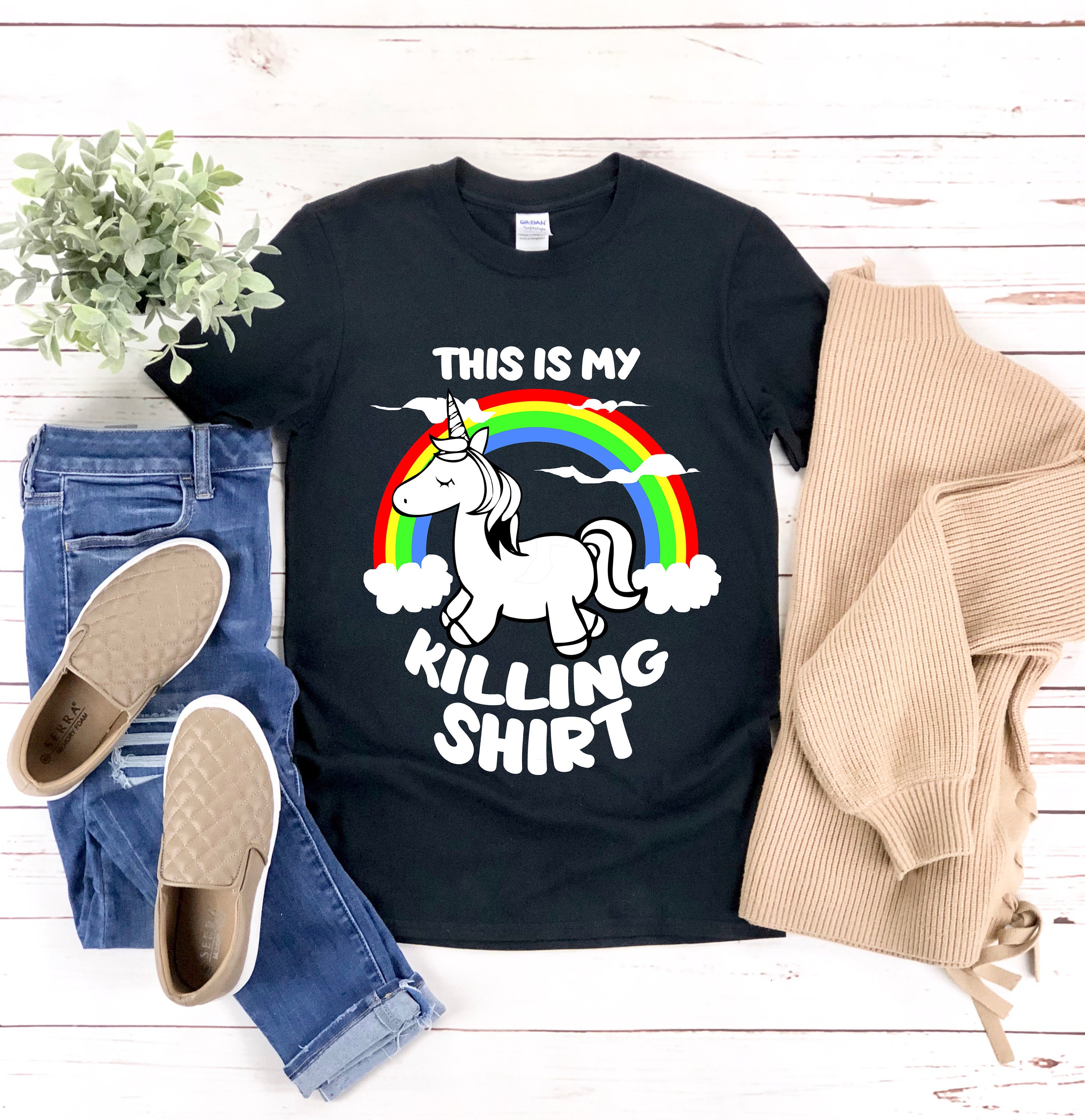 Unicorn Adult Shirt Fitness Unicorn This is My Killing Shirt Rainbow ...