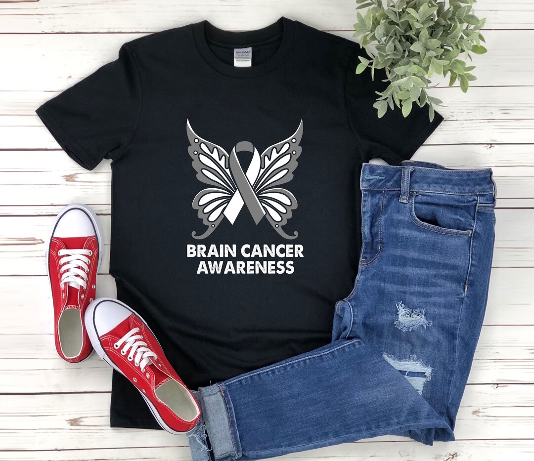 Brain Cancer Awareness Shirts, Butterfly Ribbon, Gray Ribbon Shirt ...