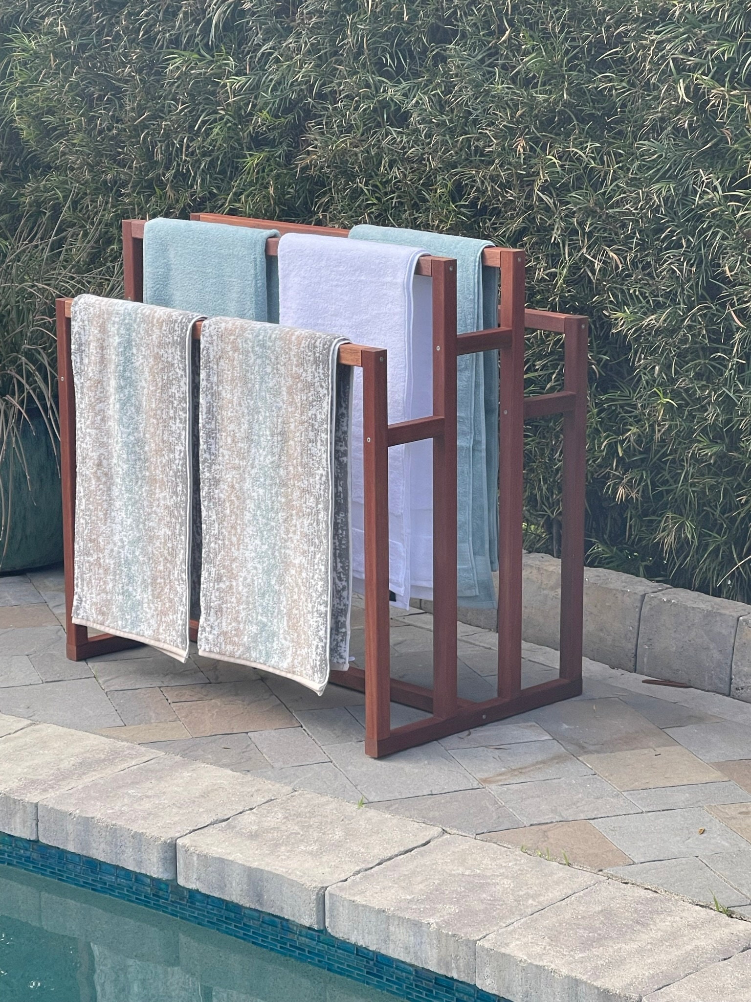 Pool Float Storage and Pool Towel Rack - Red Balau Mahogany Sustainable ...