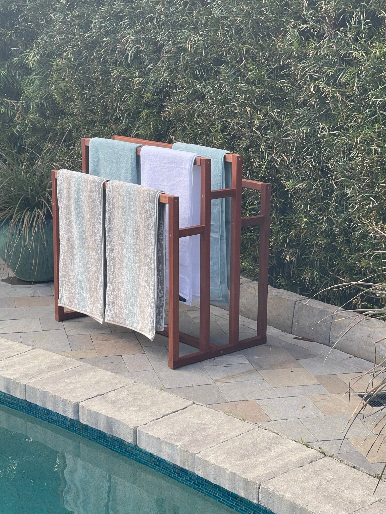 Pool Float Storage and Pool Towel Rack - Red Balau Mahogany Sustainable ...