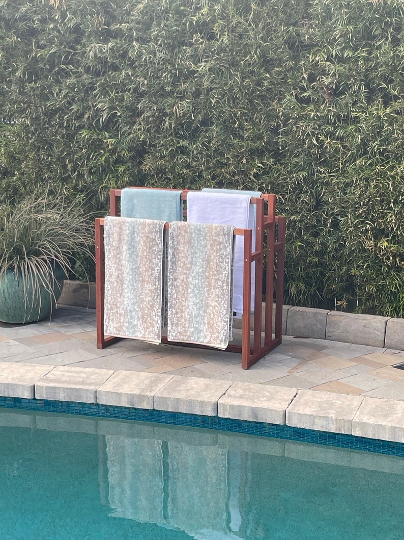 Pool Float Storage and Pool Towel Rack - Red Balau Mahogany Sustainable ...