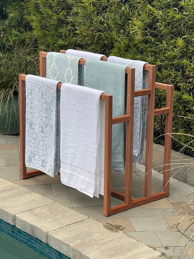 Pool Float Storage and Pool Towel Rack - Red Balau Mahogany Sustainable ...