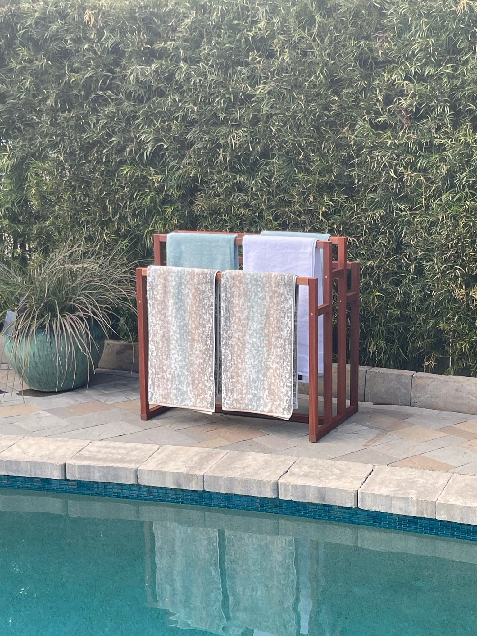 Pool Float Storage and Pool Towel Rack - Red Balau Mahogany Sustainable ...