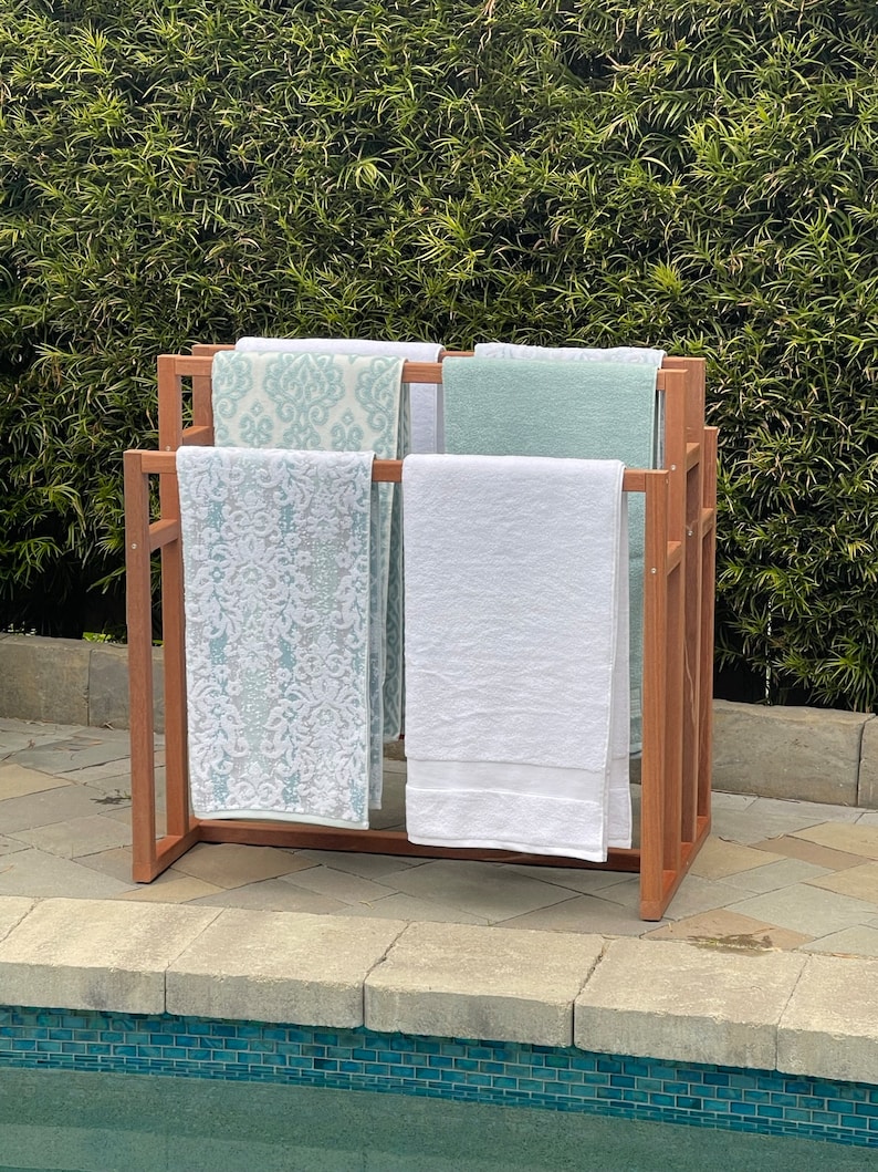 Pool Float Storage and Pool Towel Rack - Red Balau Mahogany Sustainable ...