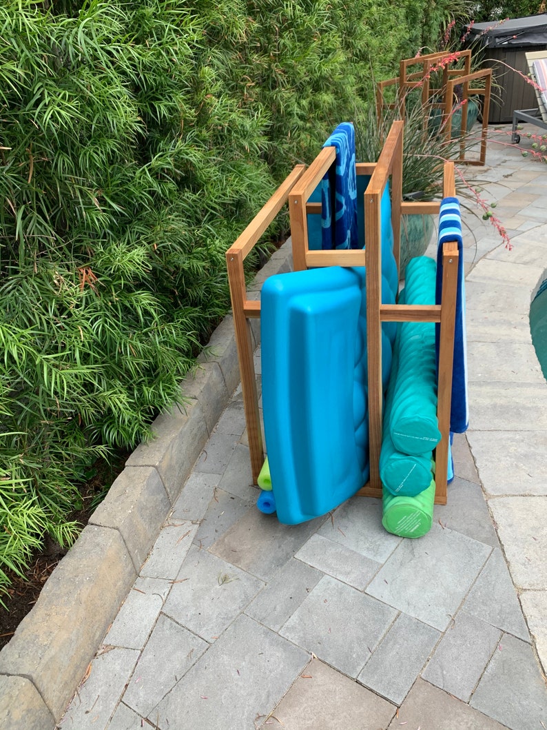 Pool Float Storage and Pool Towel Rack Red Balau Mahogany Sustainable ...