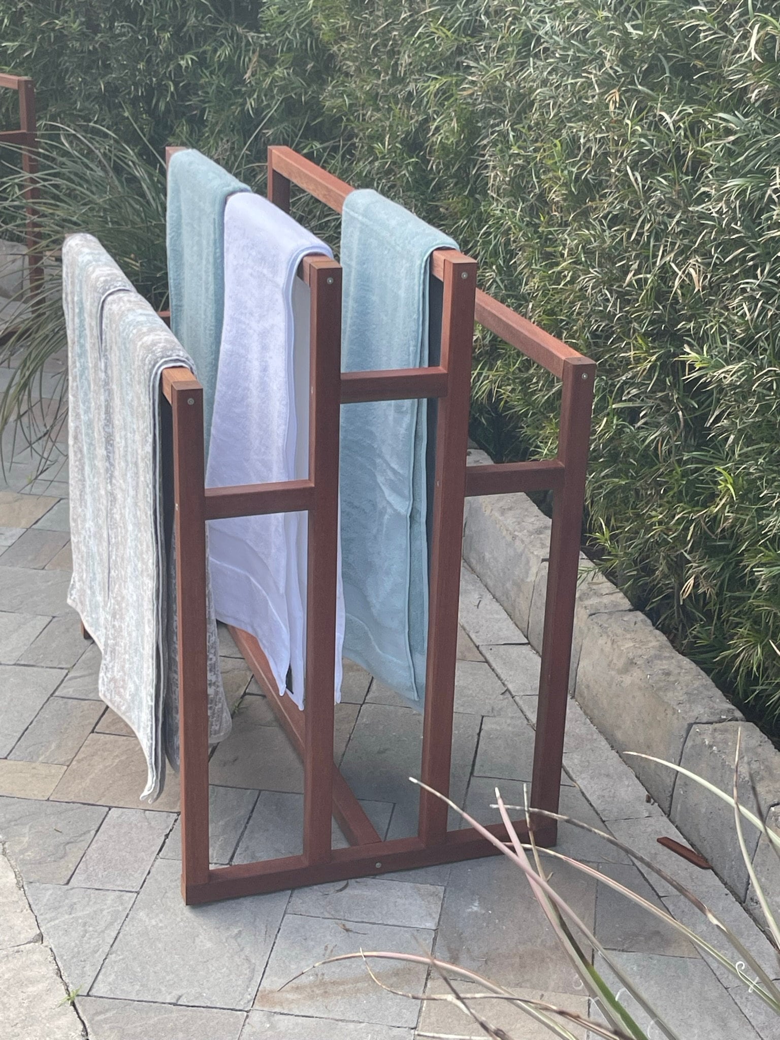 Pool Float Storage and Pool Towel Rack - Red Balau Mahogany Sustainable ...