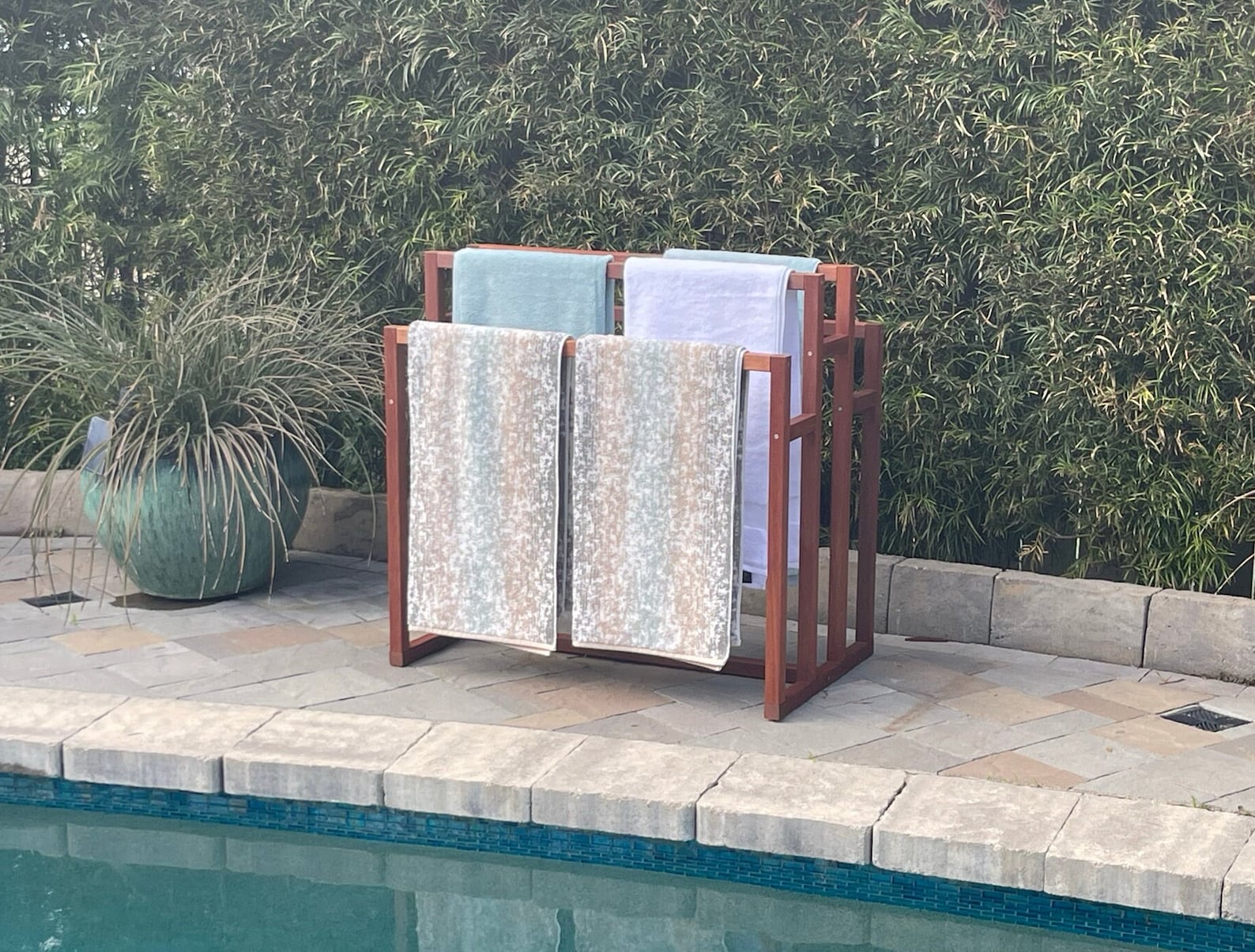 Pool Float Storage and Pool Towel Rack - Red Balau Mahogany Sustainable ...