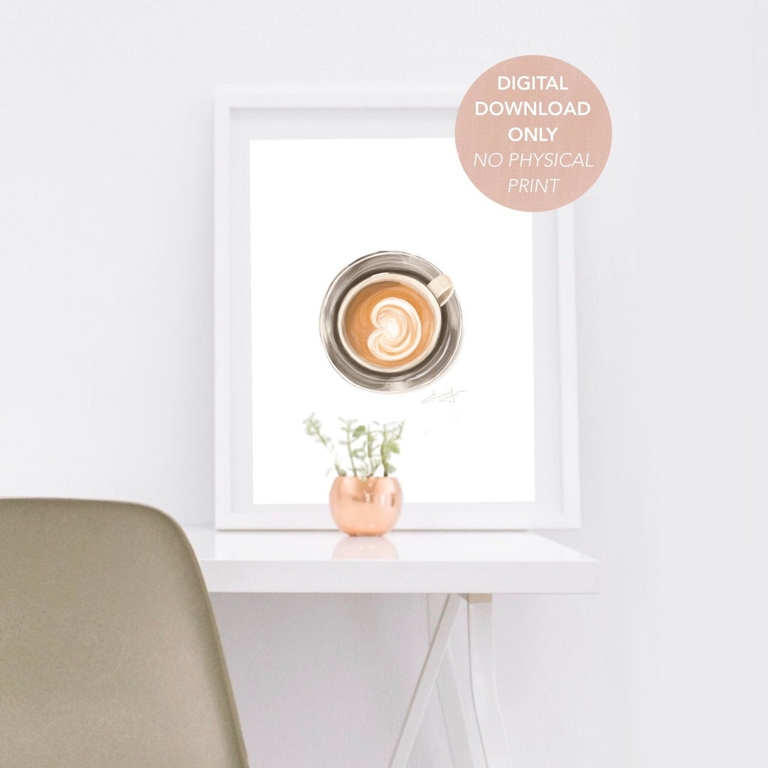 Cappuccino Latte Print - Printable Watercolour Digital Art - Kitchen ...