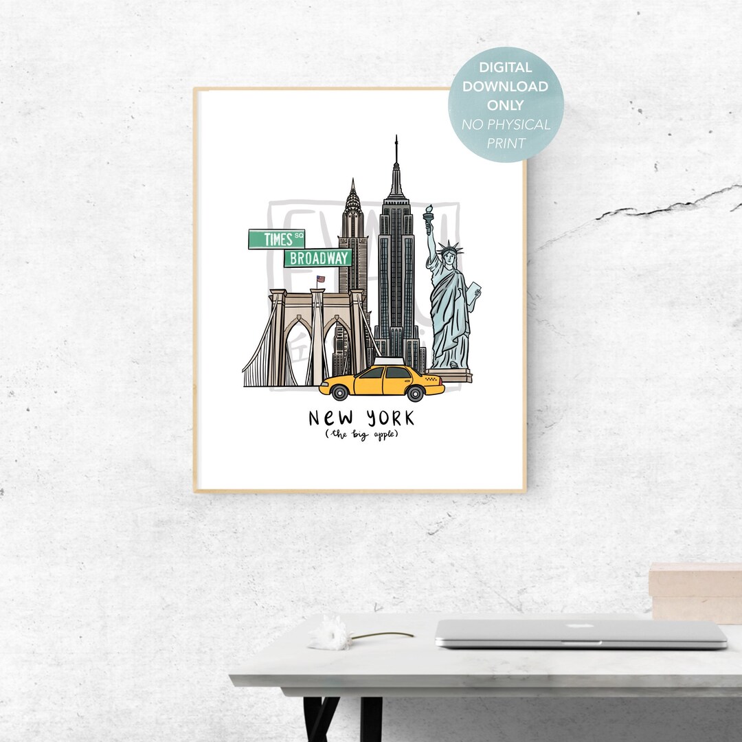 New York Print - With Outline - Printable Digital Art - Decor Print ...