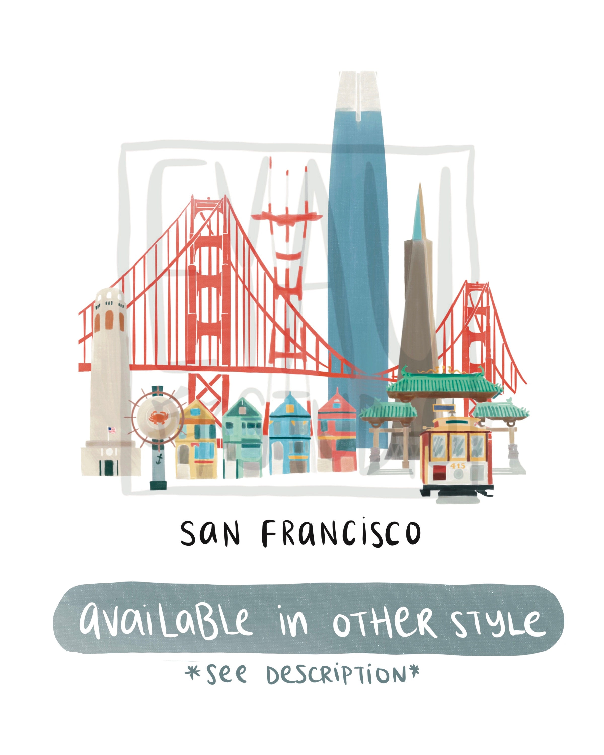 San Francisco Print - With Outline - Printable Digital Art - Decor ...