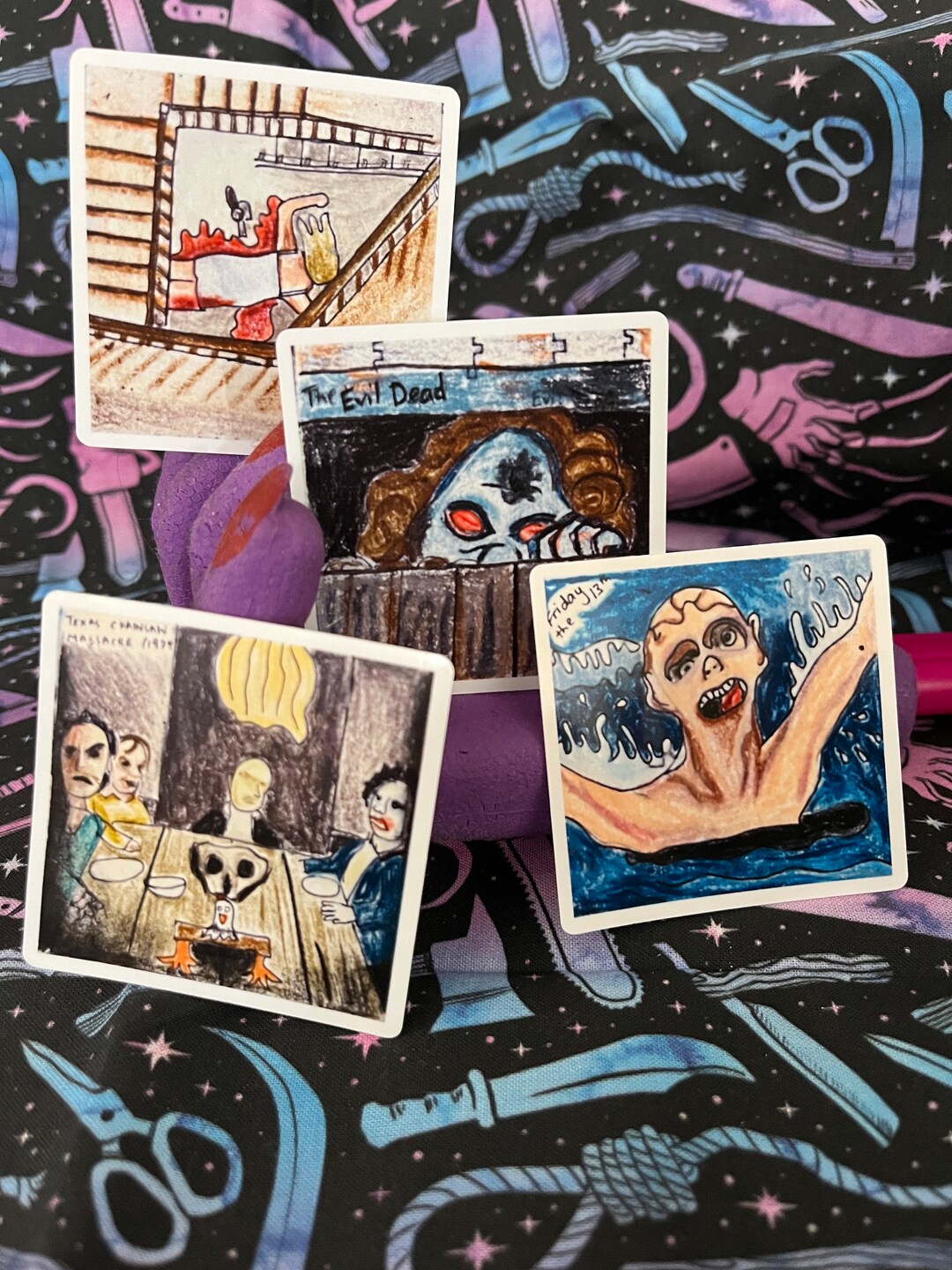 Horror-themed, Hand-drawn, 5cm Vinyl Stickers - 1970s and 80s Horror #2 ...