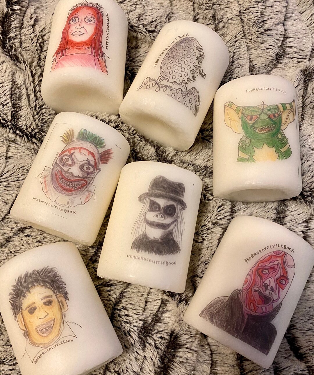 Hand-drawn Horror Villain Pillar Candles 6 Gremlins, Carrie ...