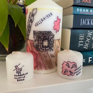 Horror Themed, Hand-drawn Pillar Candles Candyman, Hellraiser, Friday ...