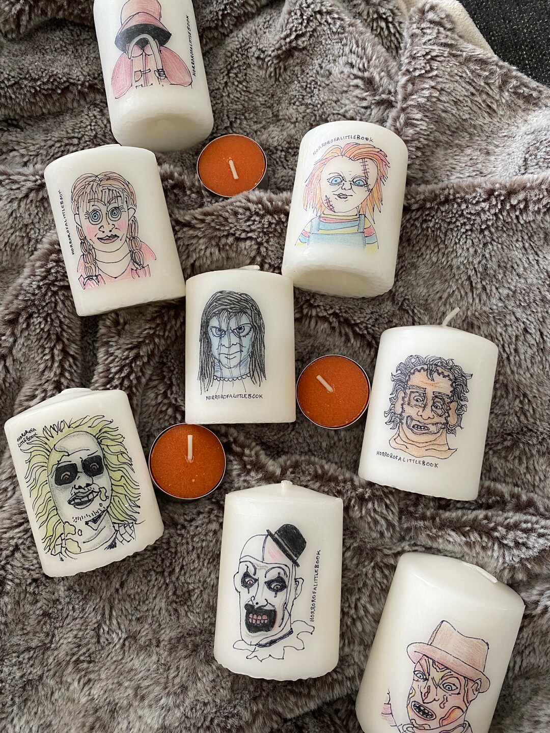 Horror Villain Themed Pillar Candles - Annabelle, the Ring, Chucky ...