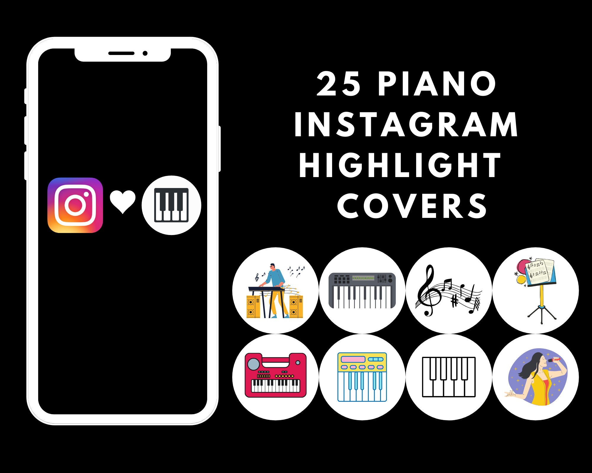 Musician Instagram Highlight Covers Premium Bundle 400 Covers Piano ...