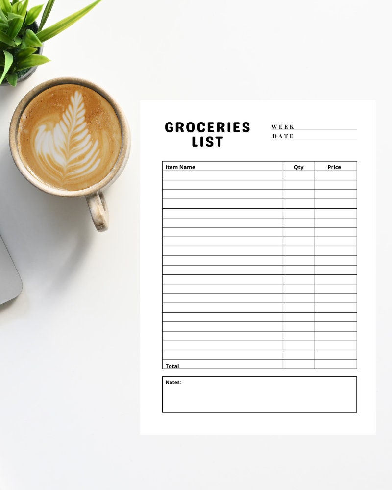 Grocery List, Digital, Printable, Money, Bill, Budget, Debt, Saving ...