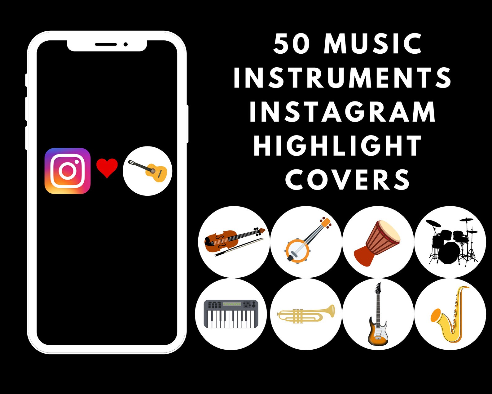 50 Music Instruments Instagram Highlight Covers Musician - Etsy
