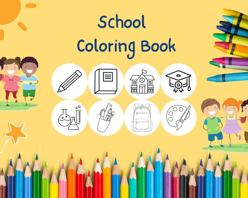 School Coloring Book for Kids, 50 Coloring Pages of School for Toddler ...