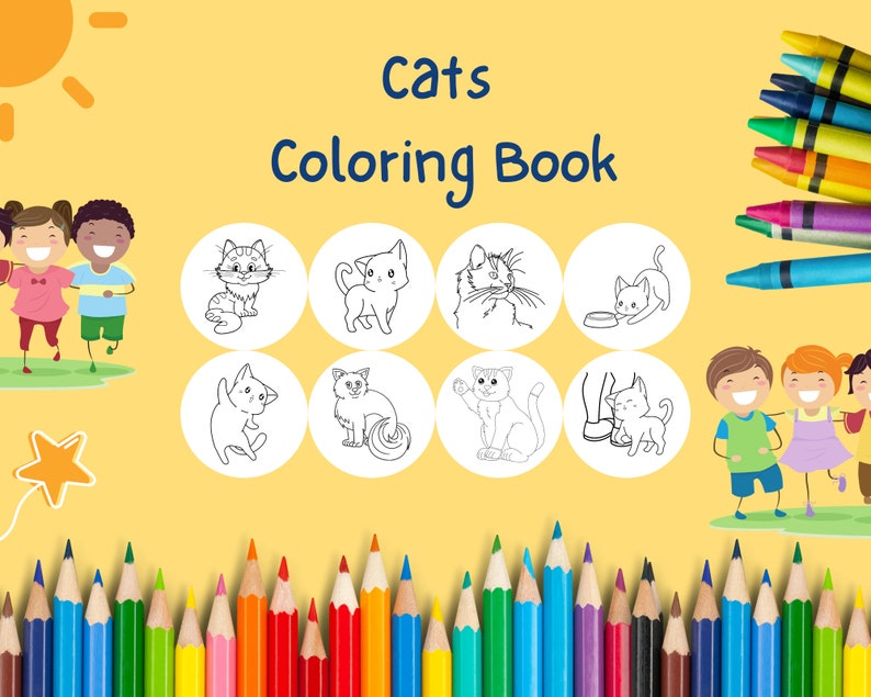 Cats and Kittens Coloring Book for Kids and Adults, 50 Coloring Pages ...