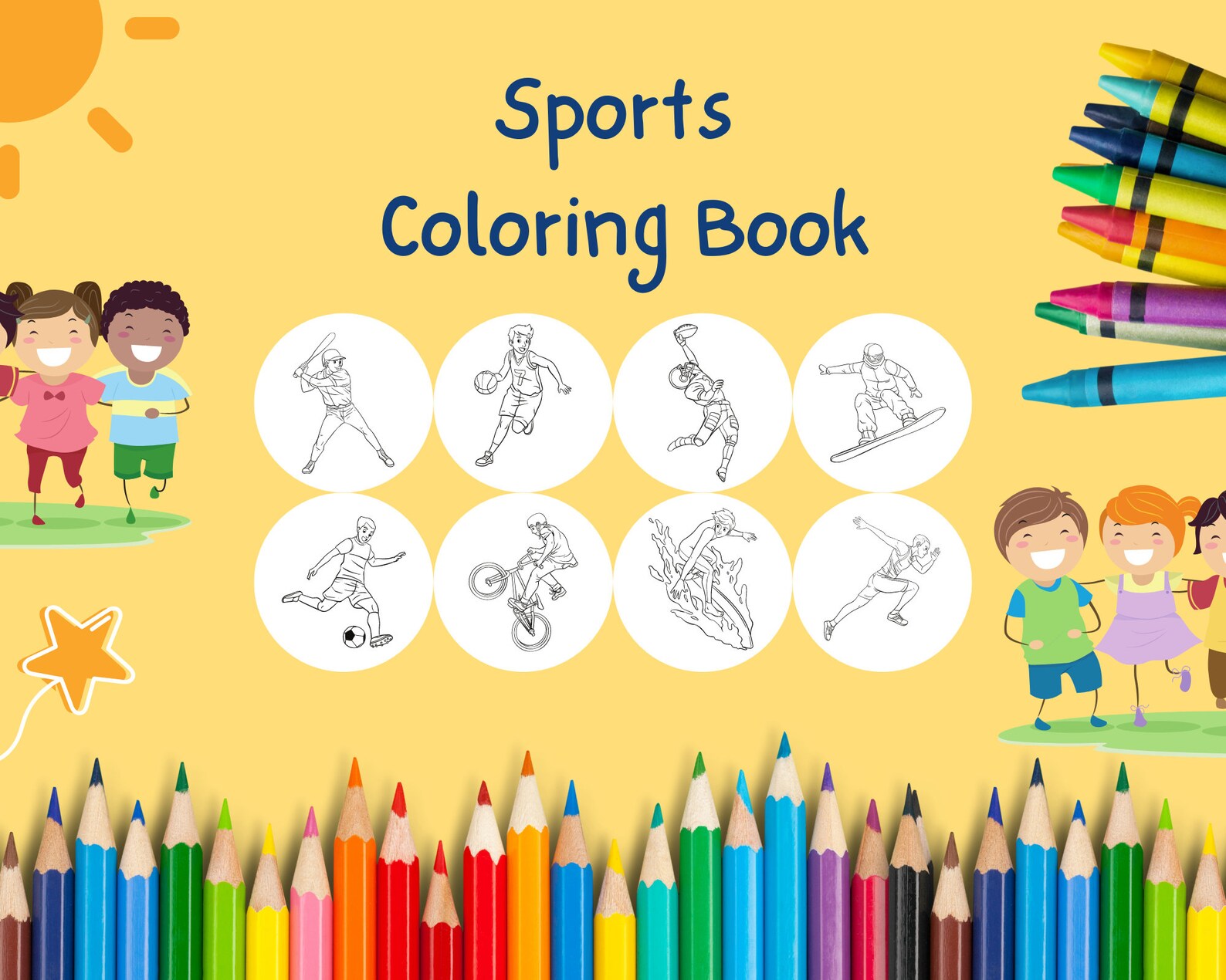 Sports Coloring Book for Kids and Adults, 40 Coloring Pages of Sports ...
