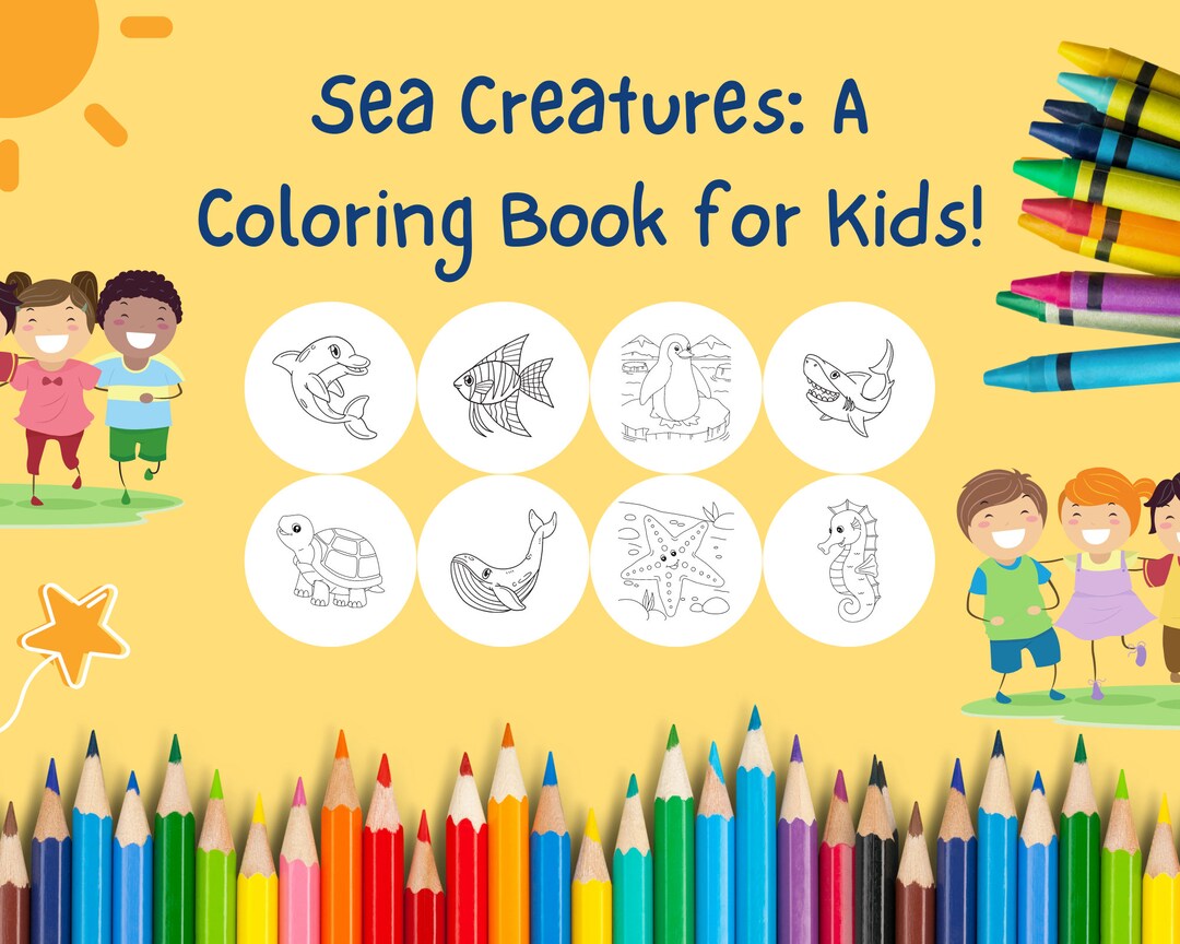 Sea Creatures: A Coloring Book for Kids, 50 Coloring Pages of Sea ...
