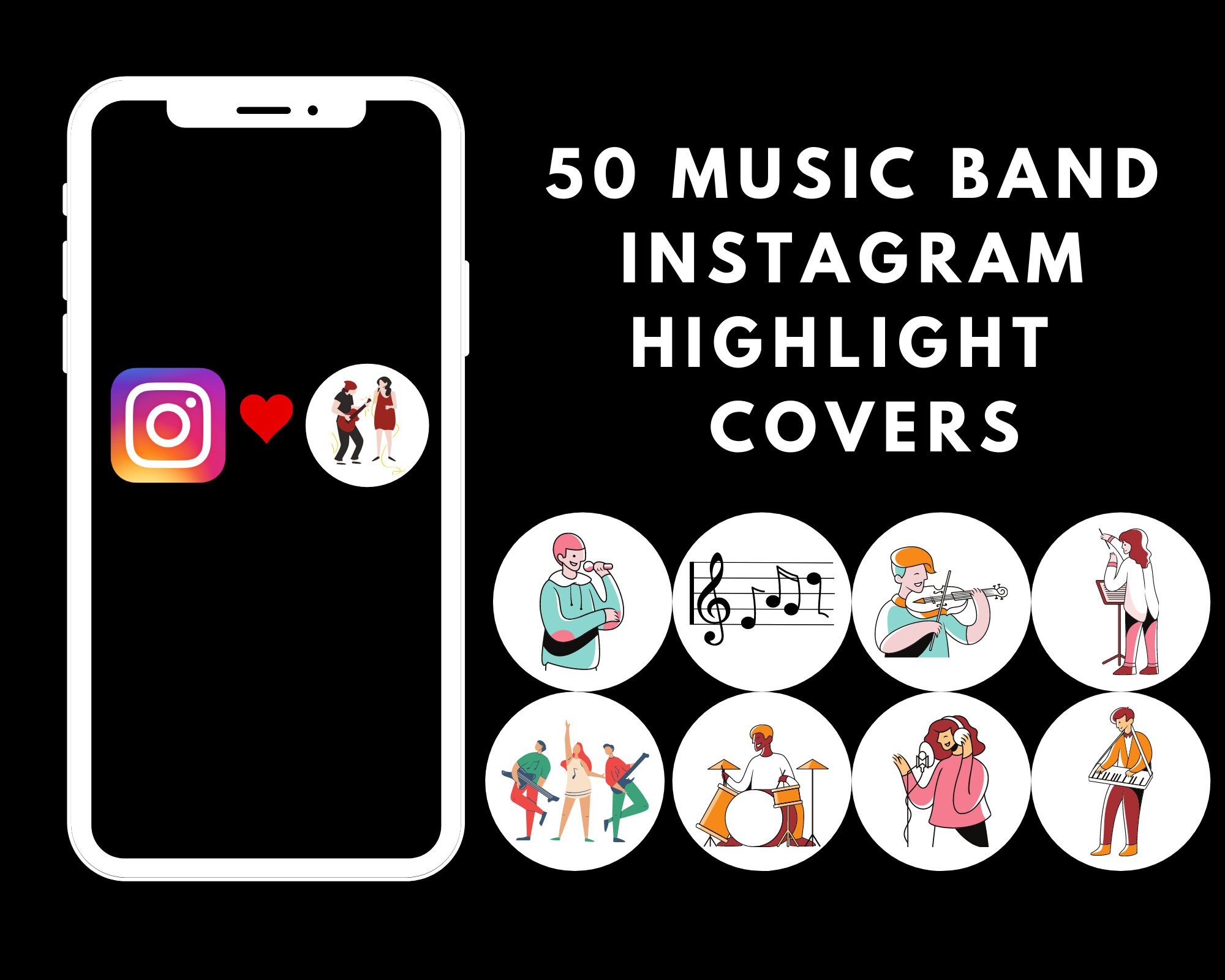 50 Music Band Instagram Highlight Covers, IG, Rock, Musician, Guitarist ...
