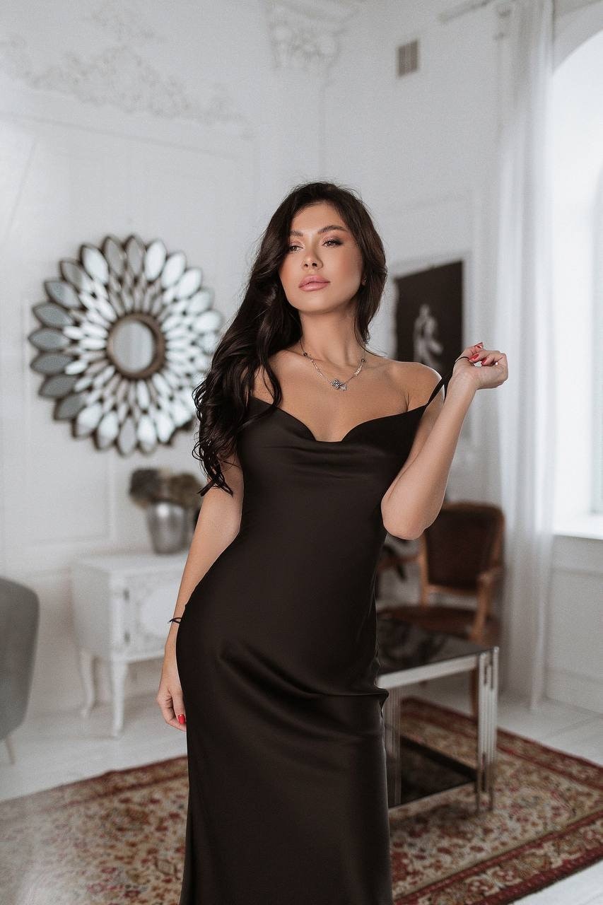 Vestido de seda midi satinado de deslizamiento negro satén | Etsy