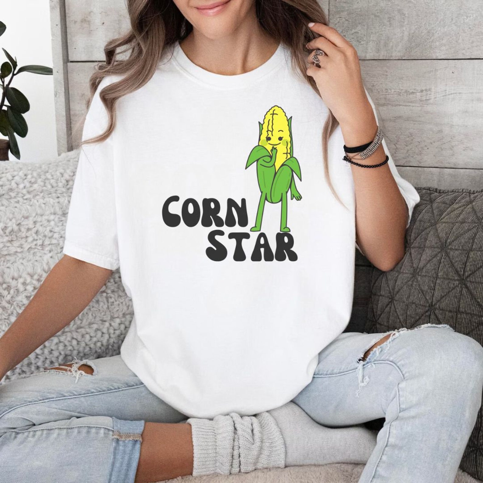 Corn Star Funny Graphic Tee Humorous Design Shirt Bella Canvas 3001 T ...