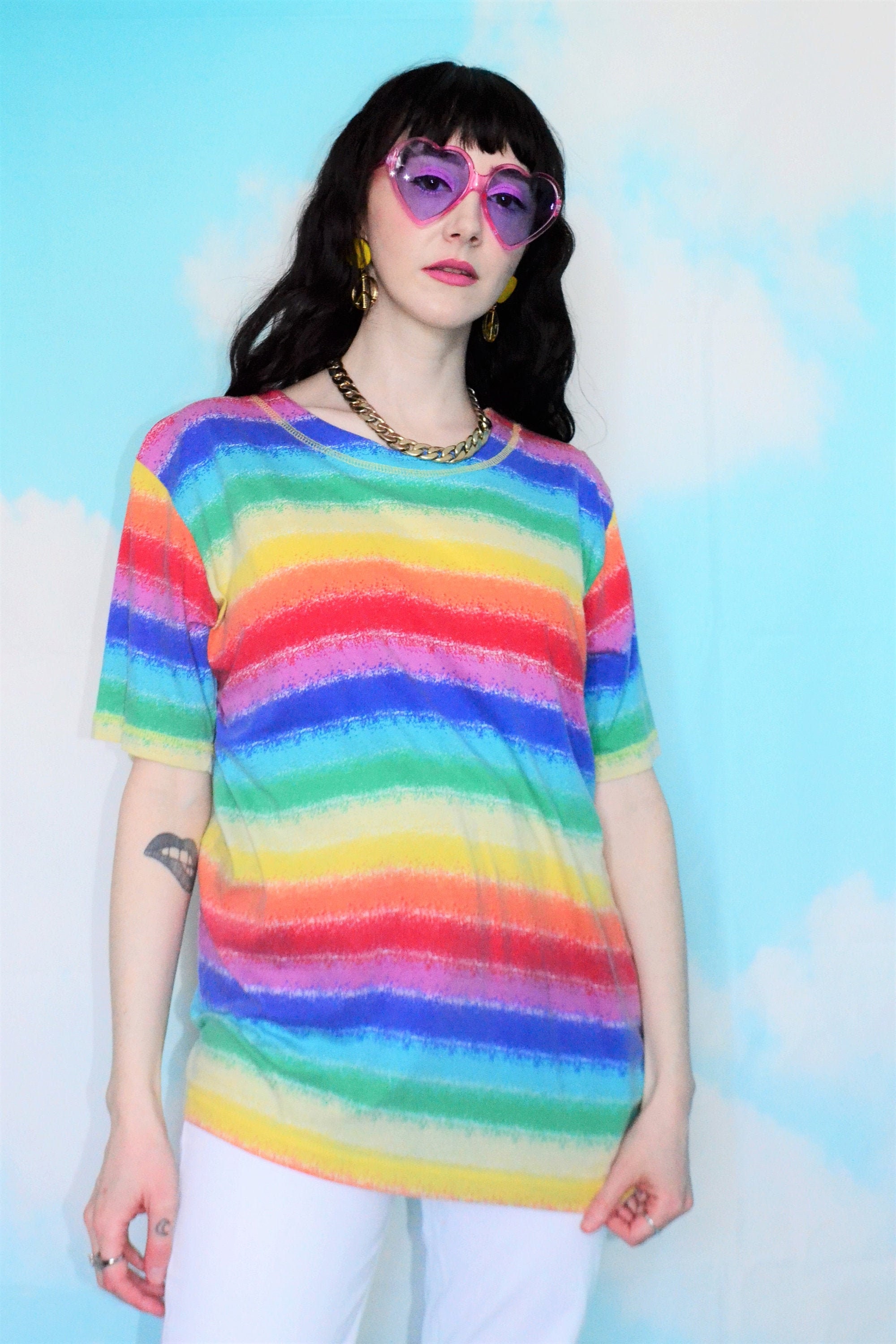 Vintage 90's Rainbow Stripe T-Shirt Tee | Etsy