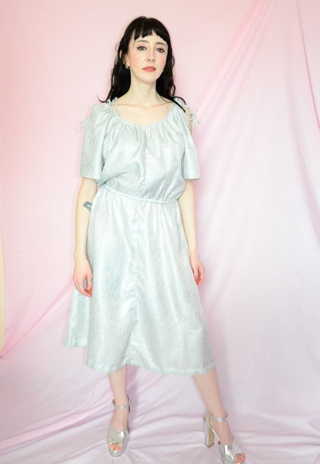 Vintage 70's Silver Midi Dress Metallic Shiny Silver Disco Dress - Etsy