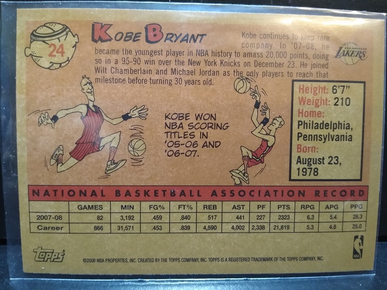 2008-09 Topps Basketball 1958-59 Variation 24 Kobe Bryant Los - Etsy