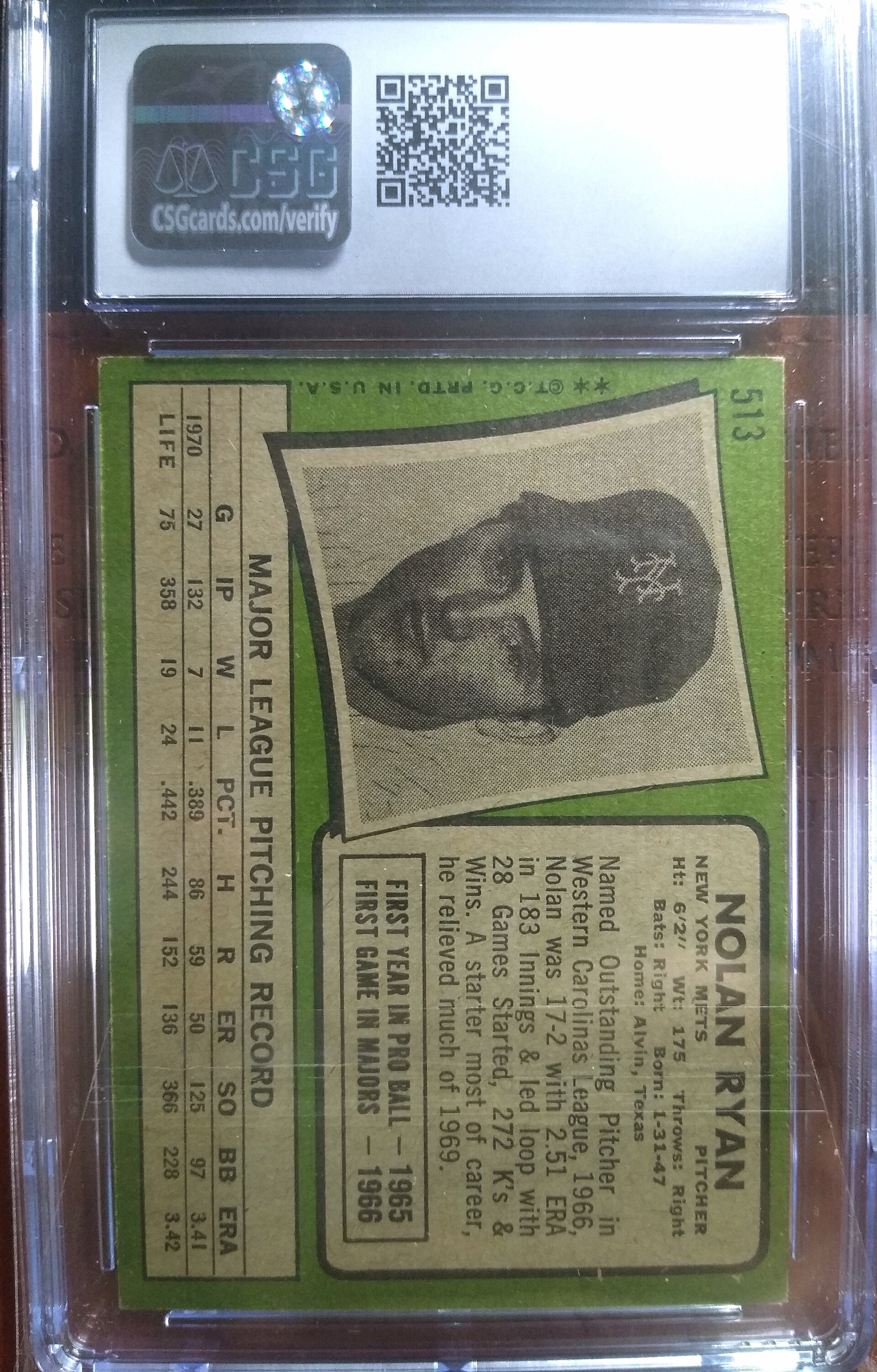 1971 Topps Nolan Ryan 513 New York Mets CSG 5 EX - Etsy
