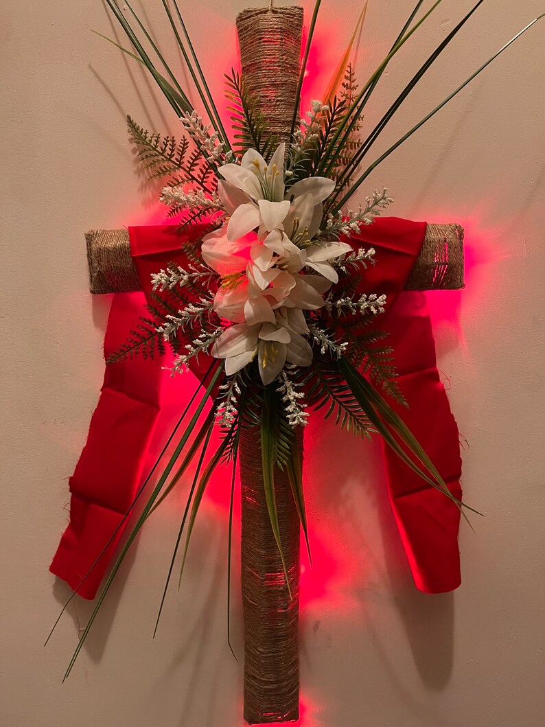 Cross Wreath With Flowers and Lights - Etsy
