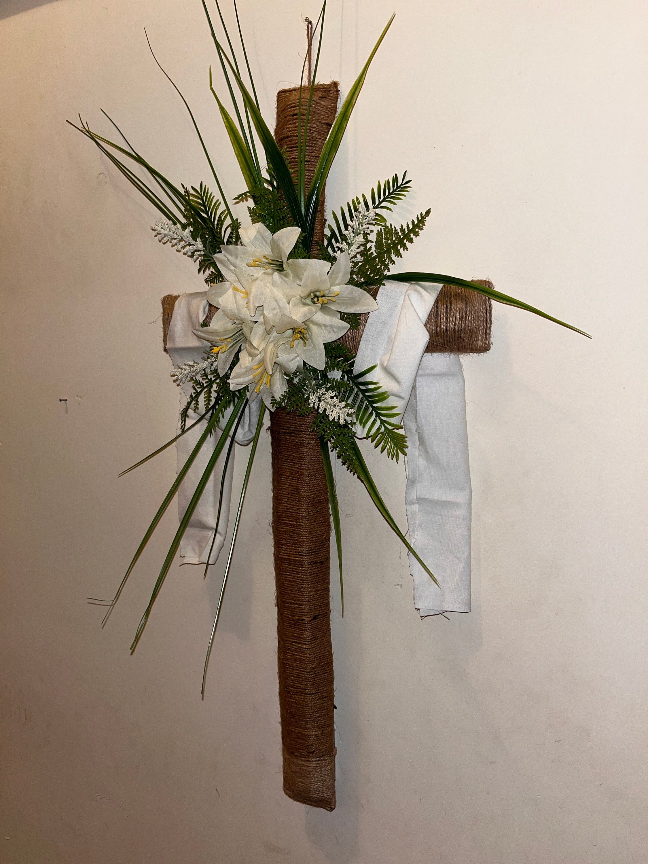 Cross Wreath With Flowers and Lights - Etsy