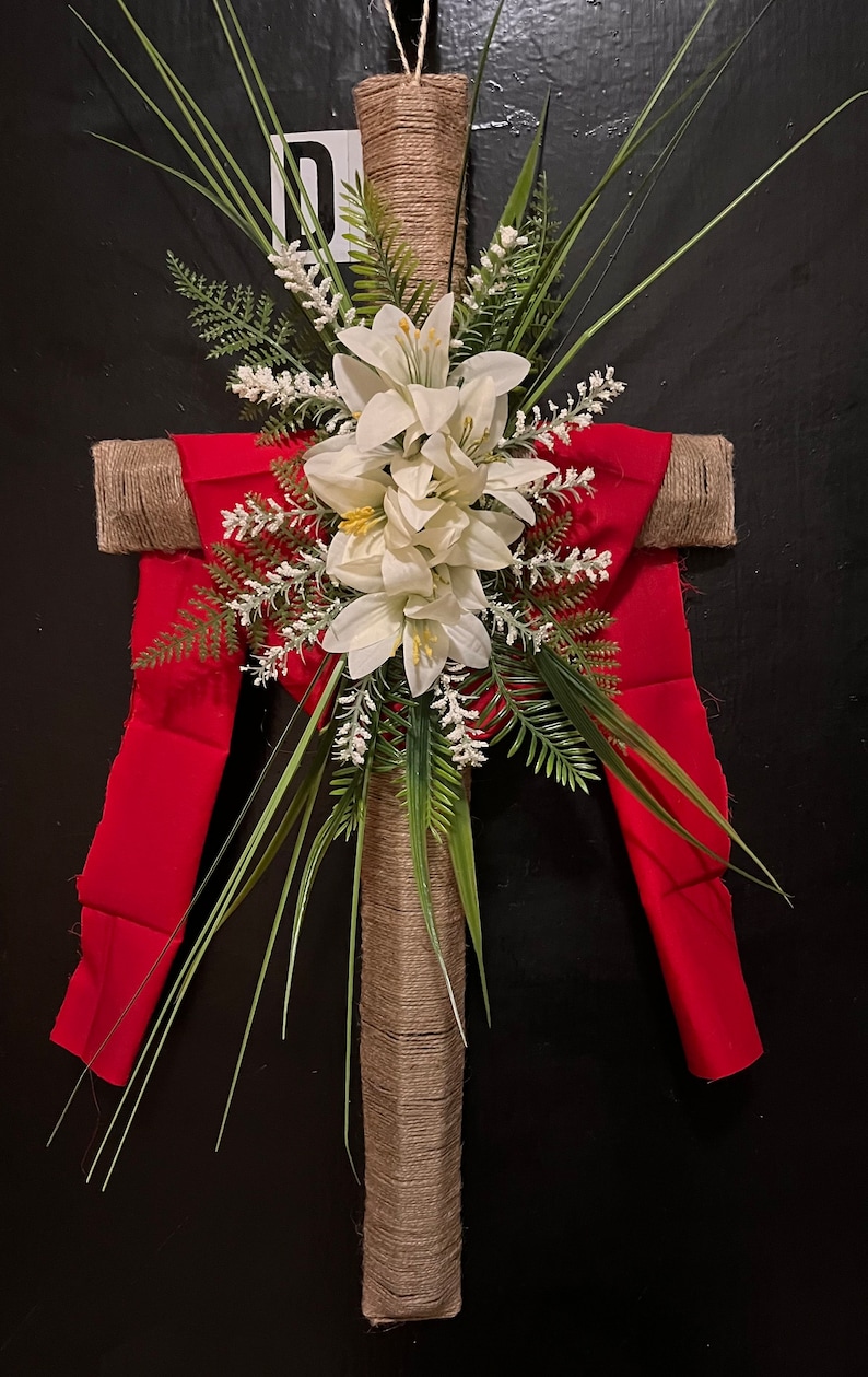 Cross Wreath With Flowers and Lights - Etsy