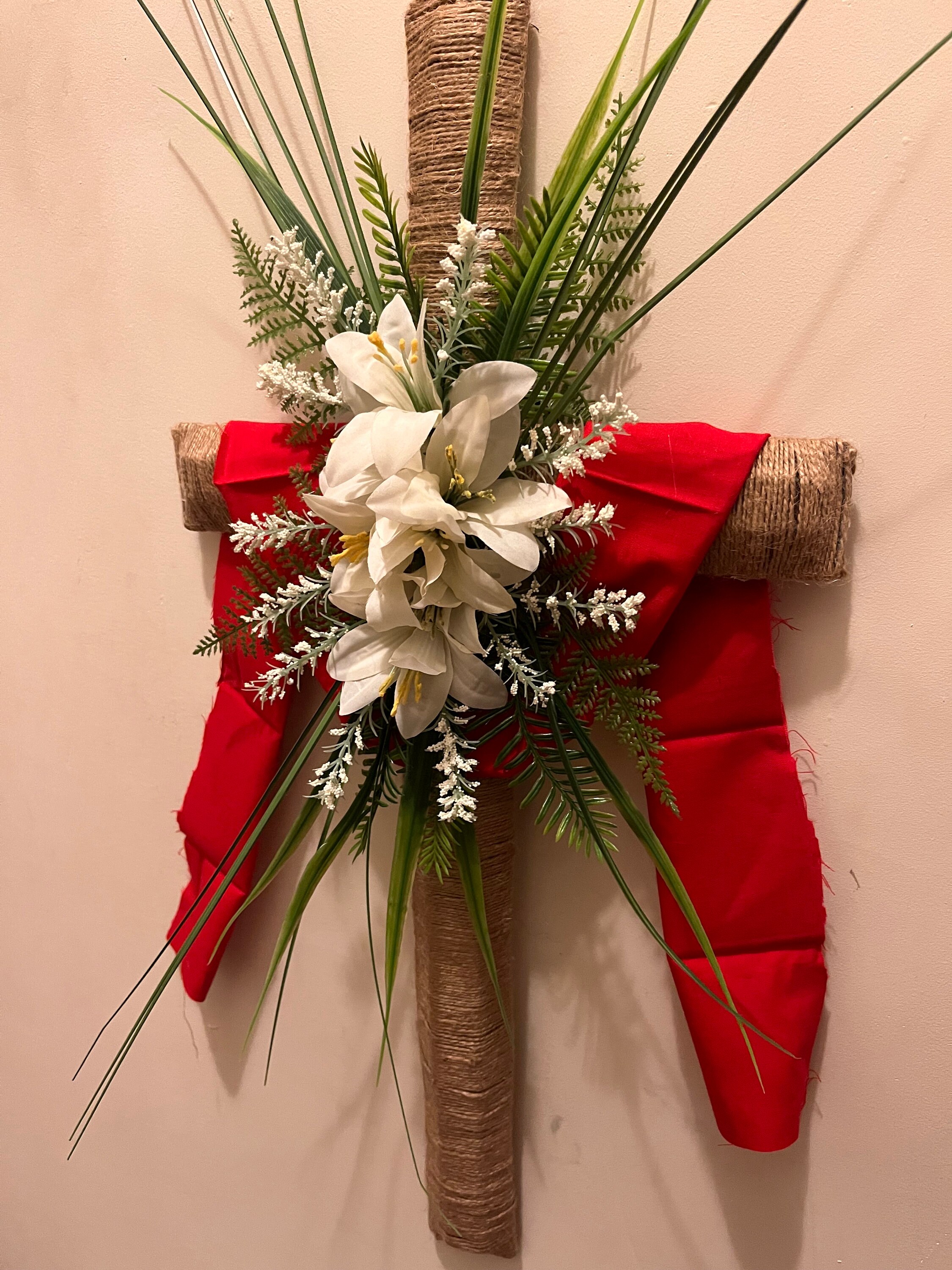 Cross Wreath With Flowers and Lights - Etsy