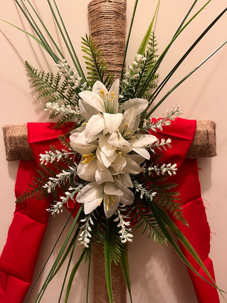 Cross Wreath With Flowers and Lights - Etsy