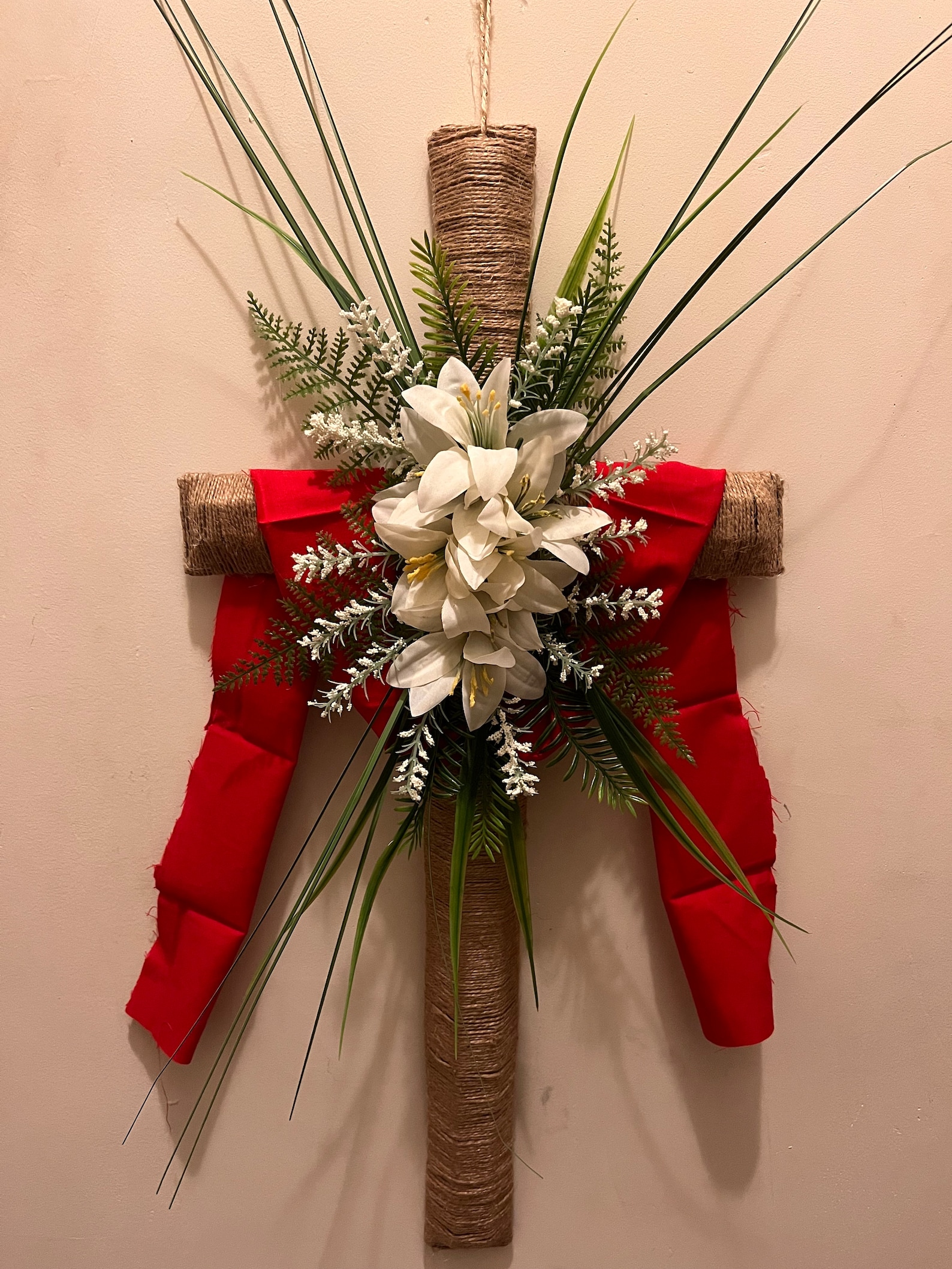 Cross Wreath With Flowers and Lights - Etsy