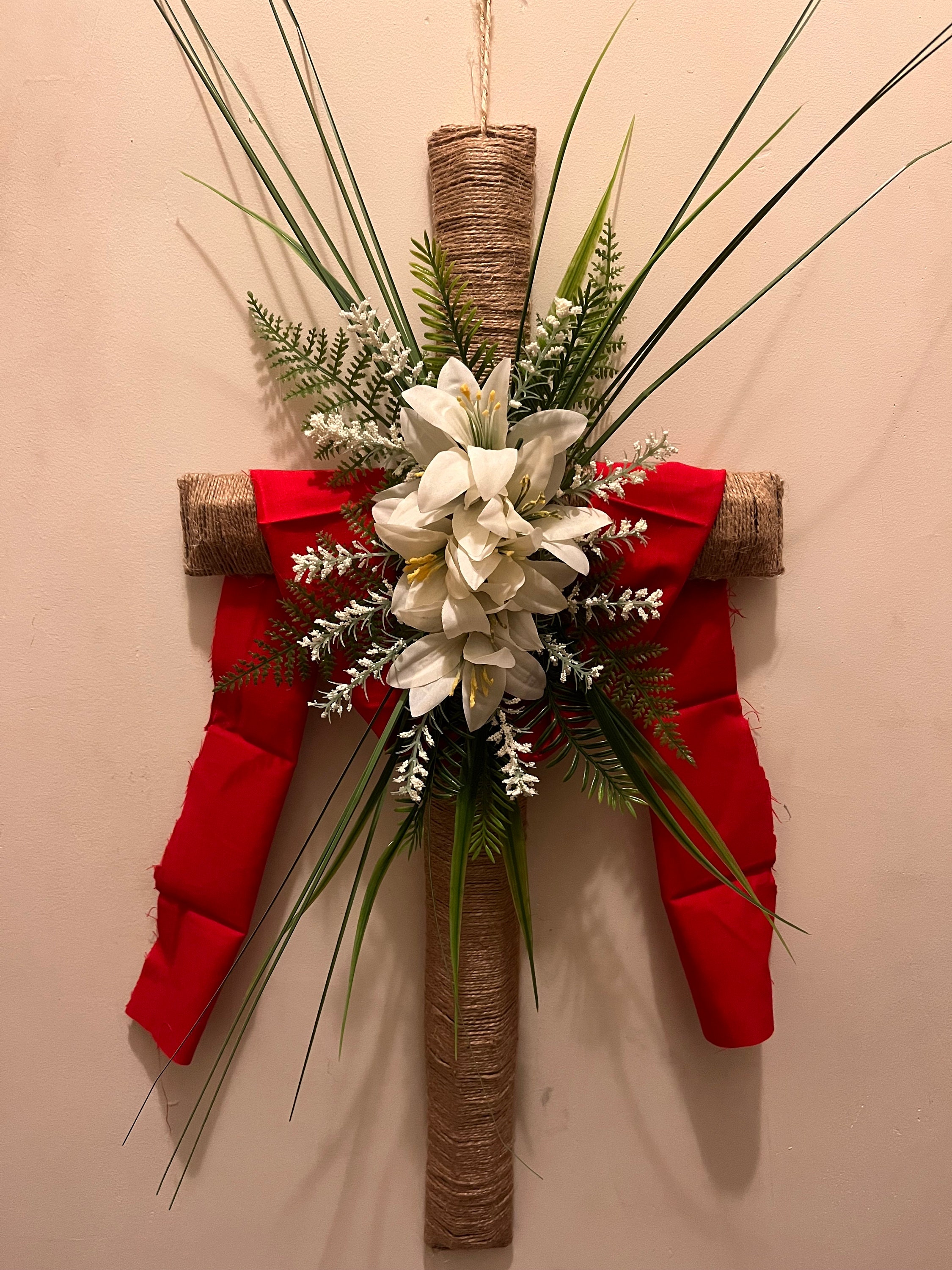 Cross Wreath With Flowers and Lights - Etsy