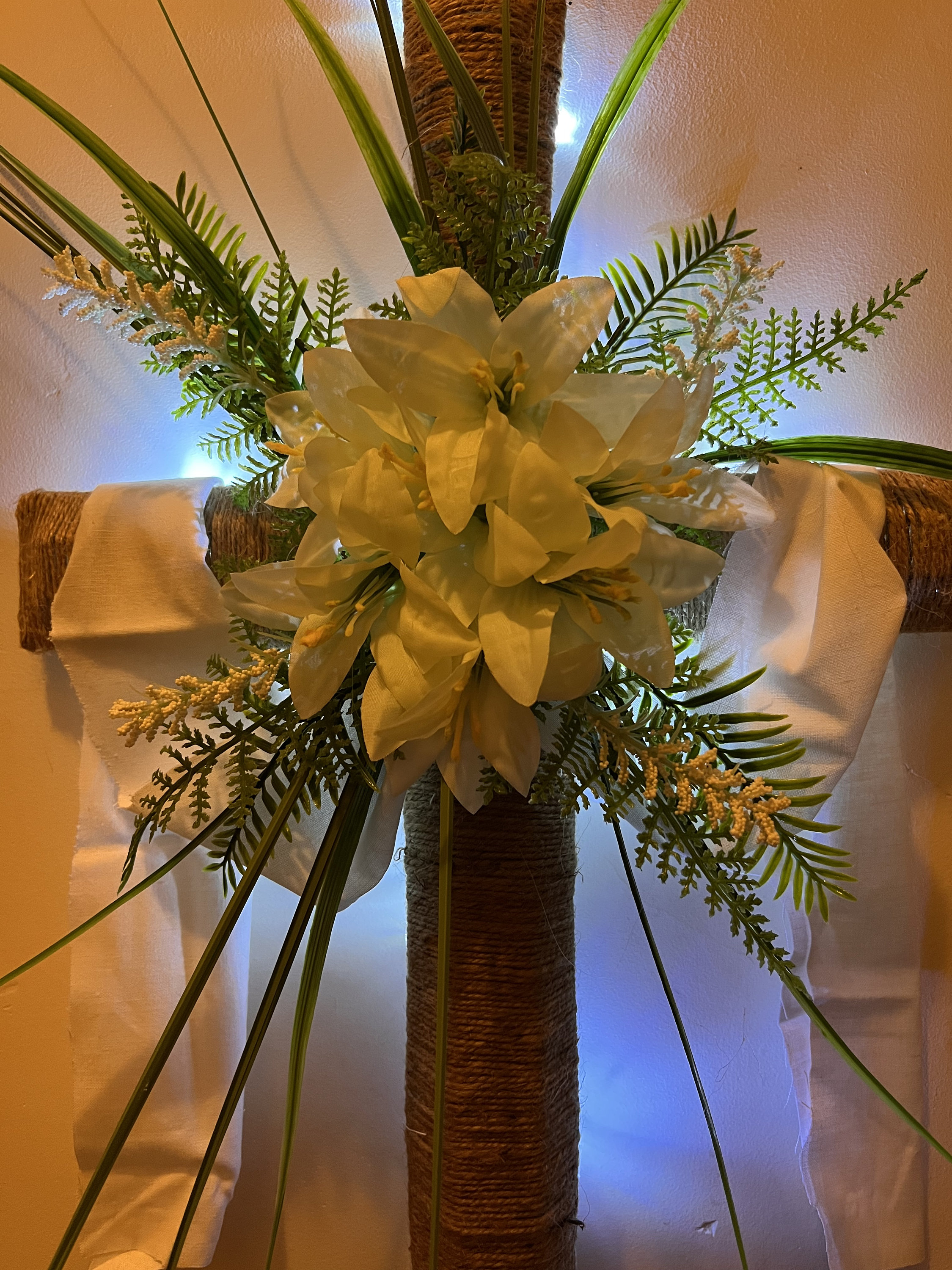 Cross Wreath With Flowers and Lights - Etsy