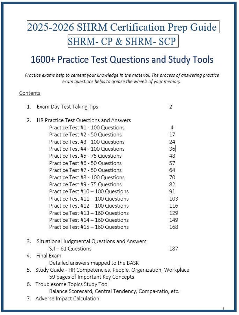 SHRM 2025-2026 Workbook Practice Questions for CP & SCP Exams - Etsy