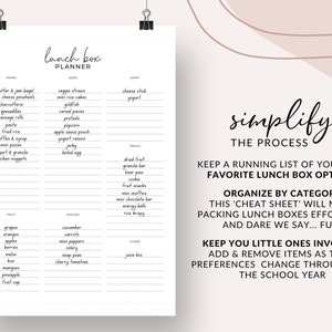 Lunch Box Planner Printable Back to School Lunch Template - Etsy Canada