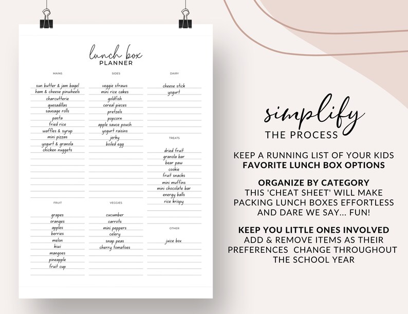 Lunch Box Planner Printable Back to School Lunch Template - Etsy Canada