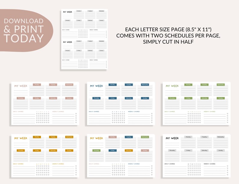 Kids Weekly Planner Weekly Schedule for Kids Weekly Schedule - Etsy