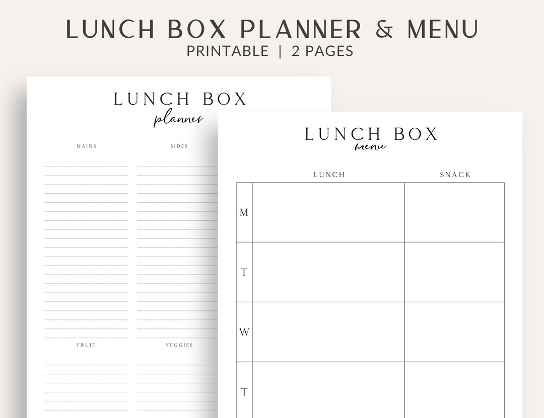 Lunch Box Planner Printable, Back to School Lunch Template, Kids Meal ...