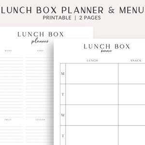 Lunch Box Planner Printable, Back to School Lunch Template, Kids Meal ...